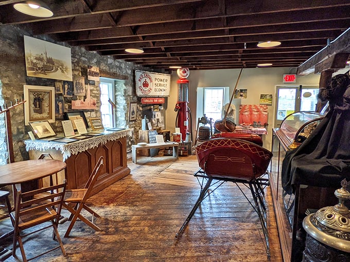 Step inside the mill and time rewinds &ndash; wooden floors whisper stories of commerce while vintage signs and artifacts create a living museum.