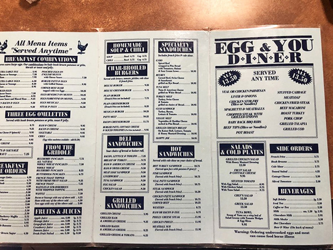 The extensive menu reads like a love letter to American breakfast classics, with options to satisfy every morning craving.