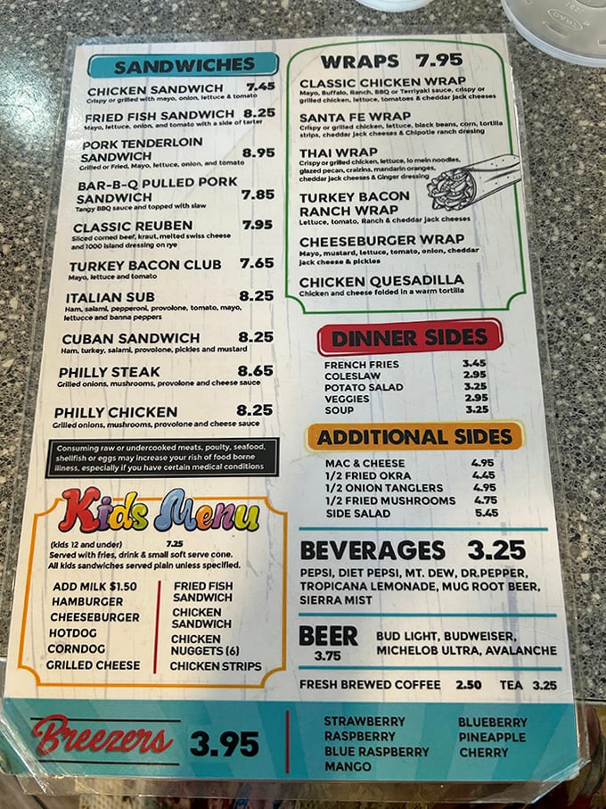 The menu reads like a love letter to American comfort food classics, with sandwiches and wraps that make deciding what to order a delicious dilemma.