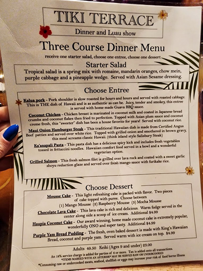 The menu reads like a passport to Hawaiian flavors, with each description promising a different aspect of island cuisine.