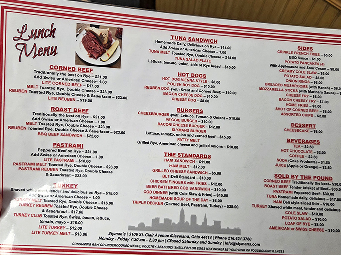 The menu board reads like a love letter to deli classics, with corned beef reigning supreme among the sandwich royalty.