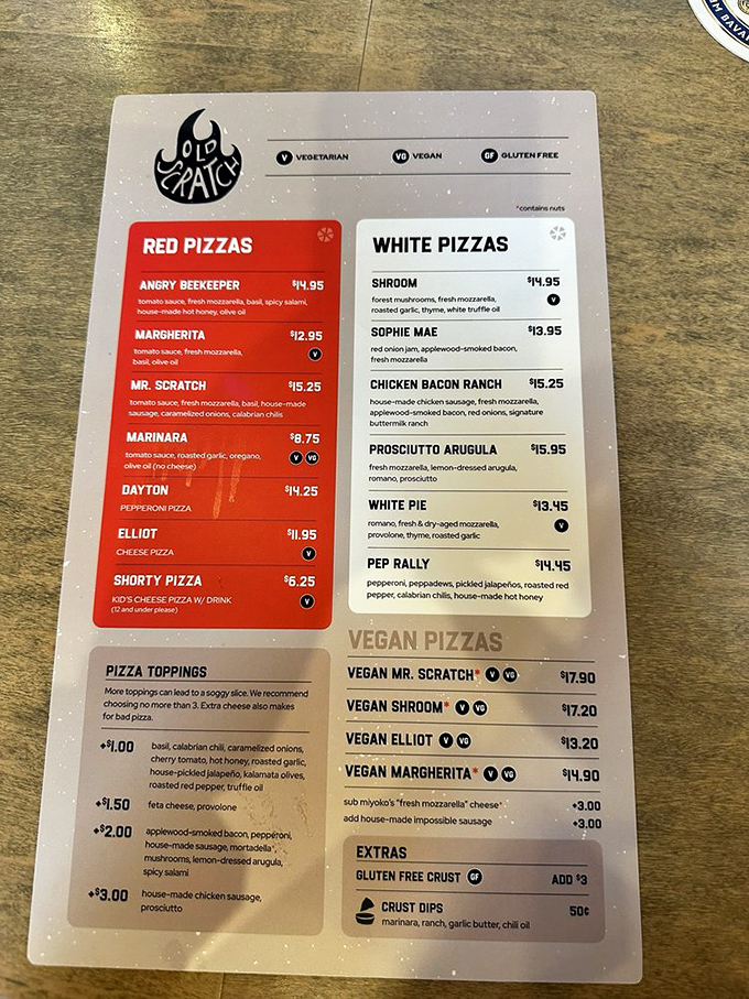 The menu at Old Scratch reads like pizza poetry &ndash; each option a carefully crafted verse of flavor that makes choosing just one a delicious dilemma.