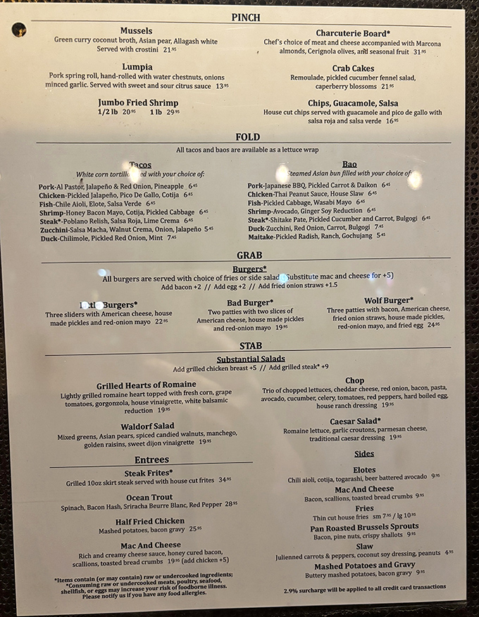 A roadmap to flavor town &ndash; Little Bad Wolf's menu showcases global influences from green curry mussels to their legendary burgers.