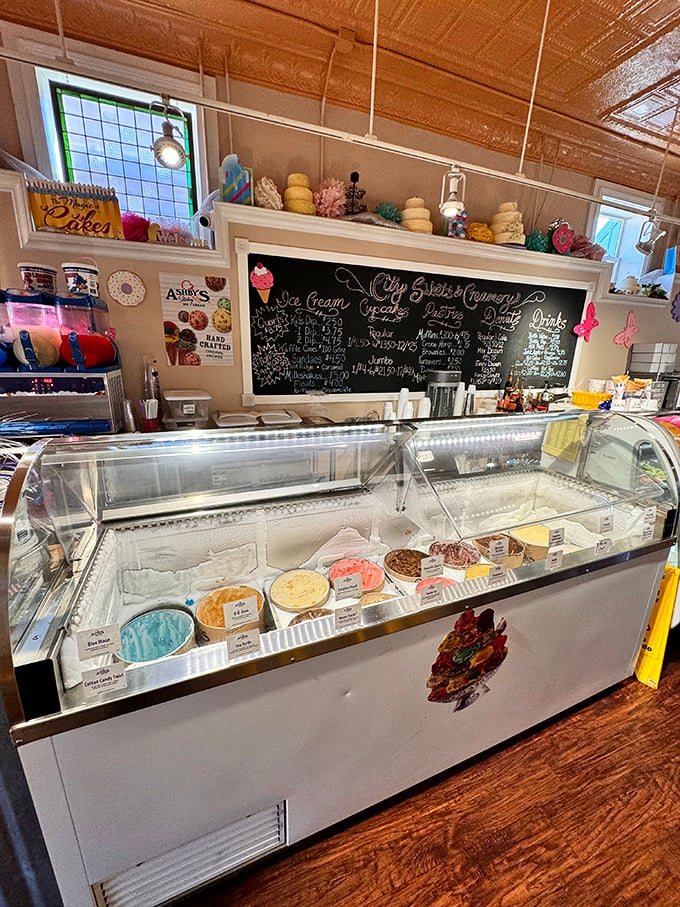 The chalkboard menu reads like a love letter to dessert enthusiasts, with handwritten offerings that change with the seasons and the baker's whims.