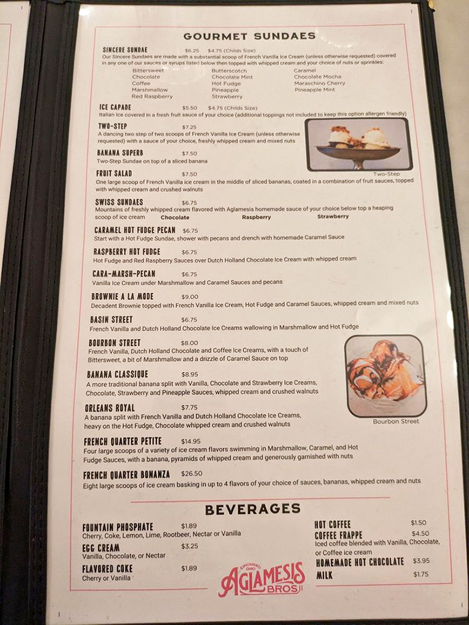 The menu reads like dessert poetry &ndash; from the legendary Sincere Sundae to the monumental French Quarter Bonanza, each offering a passport to ice cream nirvana.