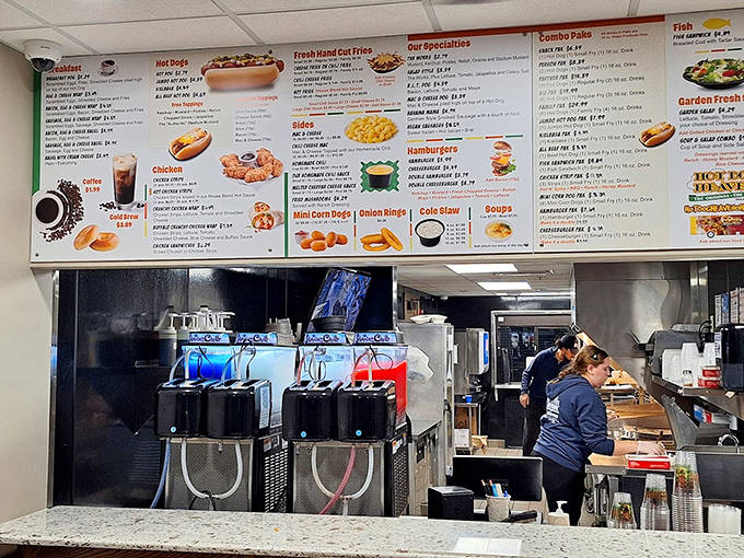 The menu board showcases a mouthwatering array of options that might require a moment of contemplative silence before making your delicious decision.