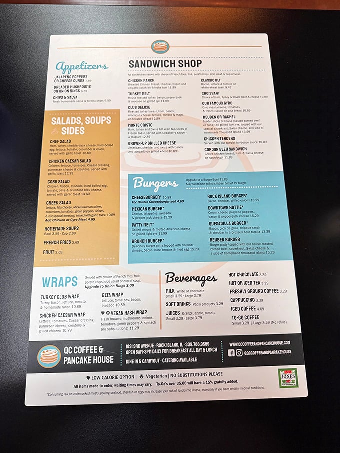 The menu at QC Coffee & Pancake House reads like a love letter to breakfast classics with modern twists.