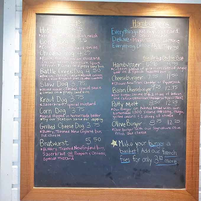 The menu board tells a delicious story of American classics, each one begging to be your next meal.