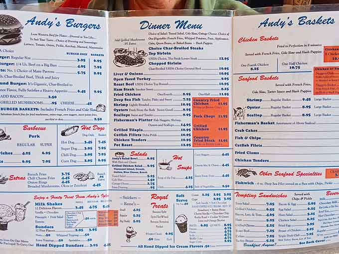 The menu reads like a love letter to American comfort food, with breakfast served all day and lunch options that satisfy every craving.