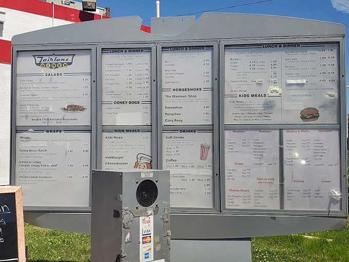 The outdoor menu board reads like a greatest hits album of American comfort food &ndash; burgers, horseshoes, and coneys that have stood the test of time.