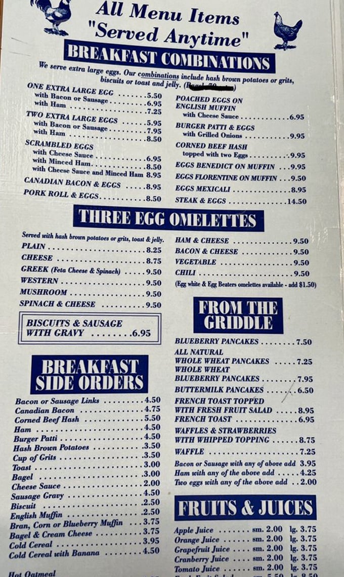 This well-worn menu tells the story of breakfast democracy &ndash; where everything's served anytime and three-egg omelets are still the gold standard.