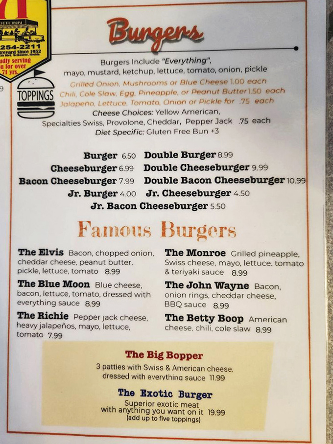 The menu reads like a who's who of burger royalty &ndash; from The Elvis with its peanut butter surprise to the three-patty Big Bopper challenge.