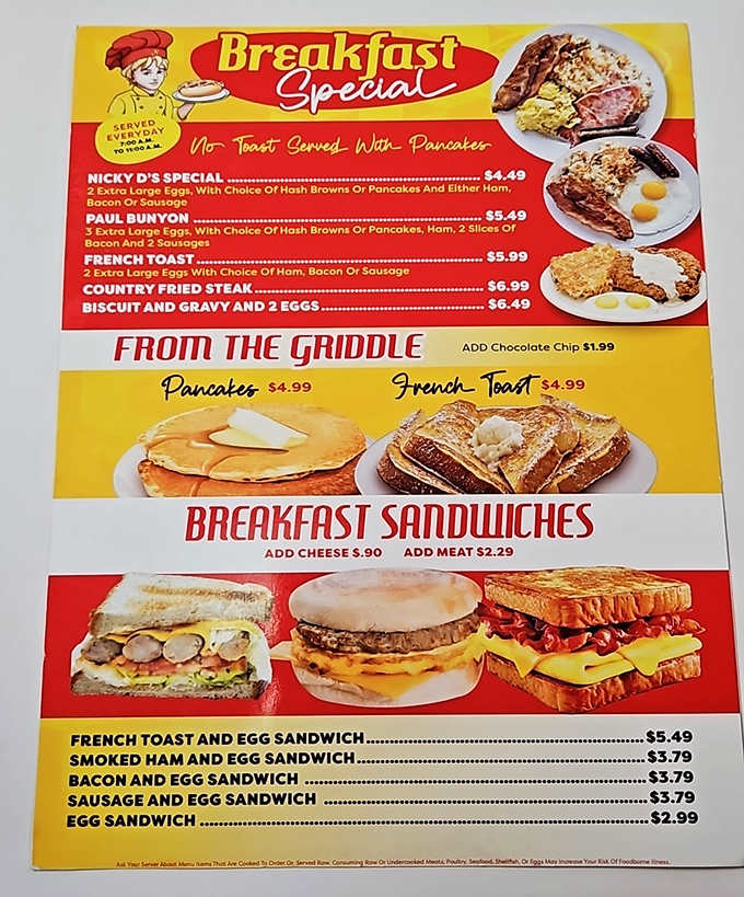 Breakfast specials that would make Paul Bunyan himself nod with approval. The morning menu reads like a love letter to hungry risers.