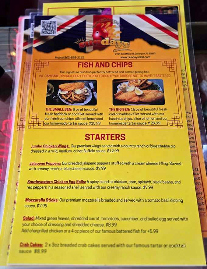 The menu showcases British classics with the fish and chips taking center stage &ndash; perfectly battered cod or haddock that's worth every calorie.