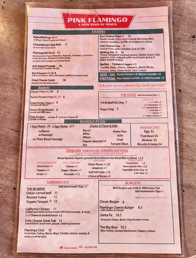 This isn't just a menu&mdash;it's a roadmap to happiness. From Nashville Wings to Vegan Dogs, Pink Flamingo proves retro doesn't have to mean restricted.
