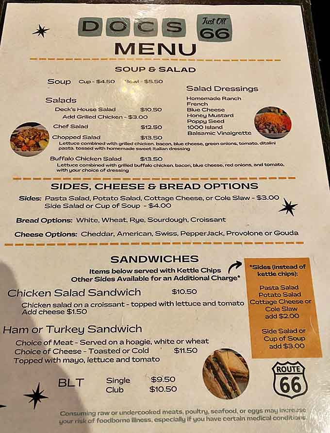 The menu reads like a love letter to classic American comfort food, with honest descriptions that make your mouth water before ordering.