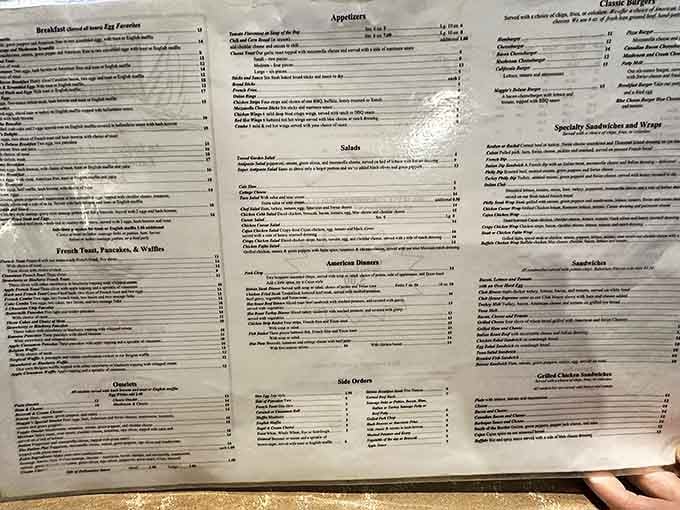 The menu at Maggie's reads like a love letter to American comfort food—extensive enough to require reading glasses but familiar enough to feel like home.