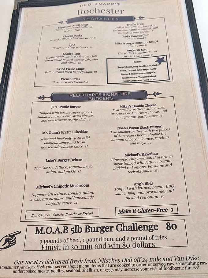 The menu reads like a greatest hits album of American comfort food, each item a potential new favorite.