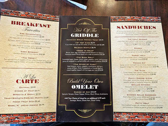 The menu at The Vault Cafe reads like a love letter to comfort food, with specialties that'll make your stomach growl just looking at them.