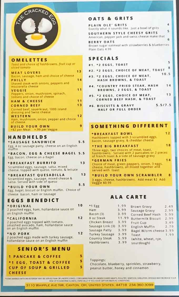 A menu that reads like breakfast poetry &ndash; from classic omelets to Southern grits, each option more tempting than the last.