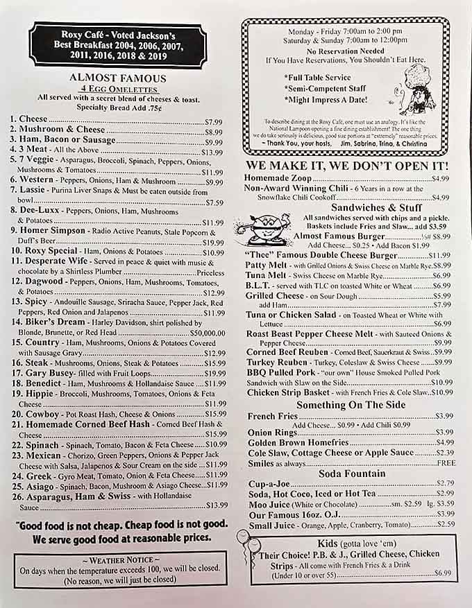 This isn't just a menu &ndash; it's a manifesto of diner philosophy with a side of humor. "If you have reservations, you shouldn't eat here."