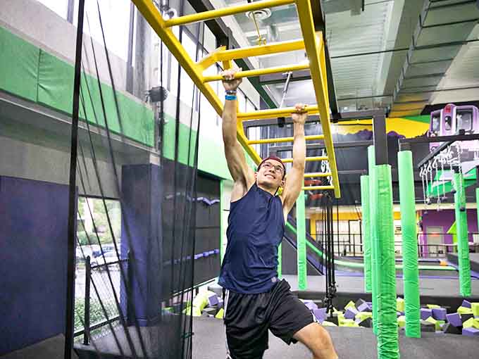 Channeling your inner American Ninja Warrior is easier when gravity takes a coffee break. These monkey bars separate the dreamers from the doers.