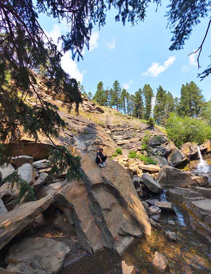 Layers of sandstone and scattered boulders create nature's own rock garden, proving that even geology can be photogenic with the right lighting.