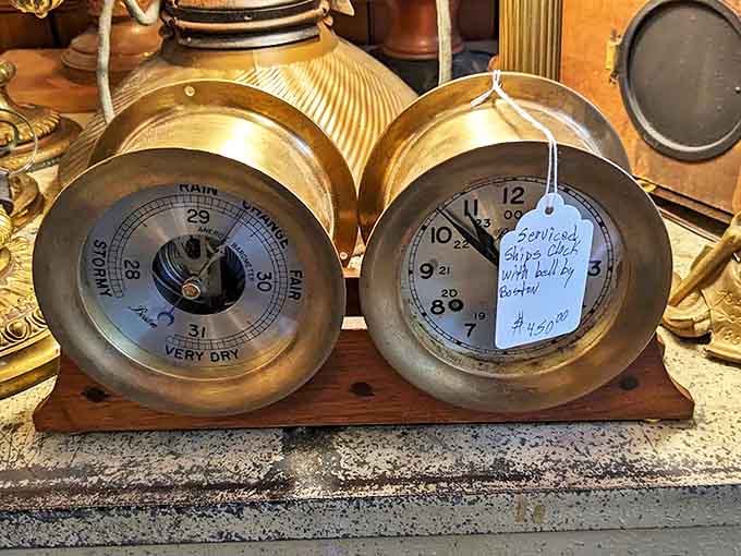 This antique ship's clock and barometer set doesn't just tell time &ndash; it tells stories of maritime adventures and weather-watching from another era.