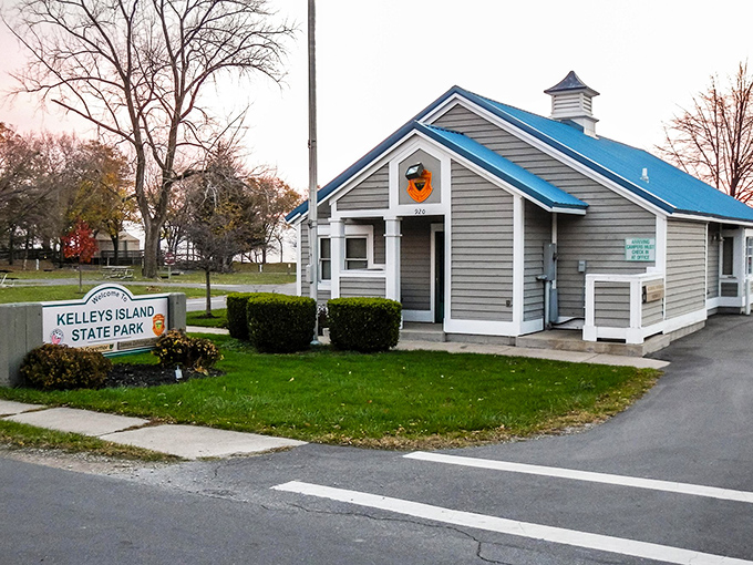 The welcoming entrance to Kelleys Island State Park promises adventures that range from beach lounging to forest exploration.