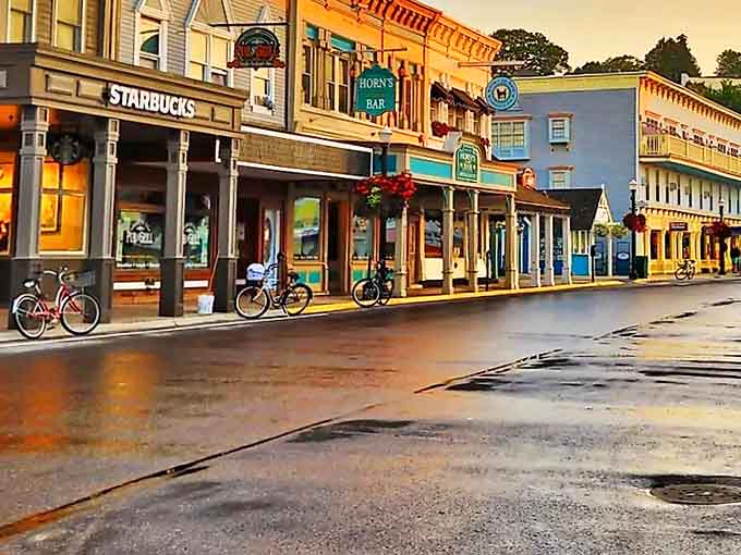 American flags and welcoming storefronts create that perfect small-town vibe &ndash; no Hollywood set designer could craft authenticity this genuine.