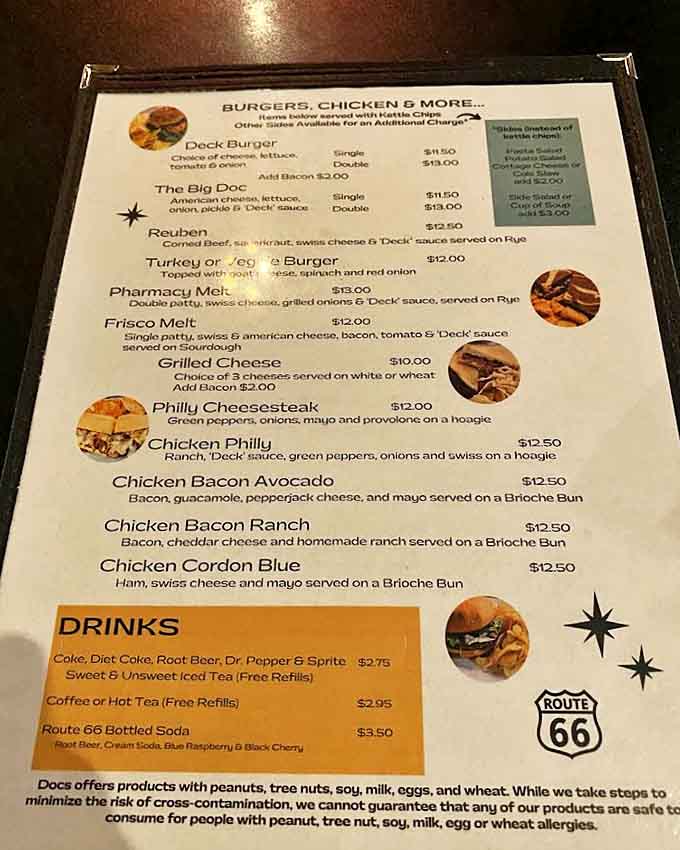 This isn't just a menu &ndash; it's a roadmap to comfort food paradise, where "The Big Doc" and "Pharmacy Melt" reign supreme.