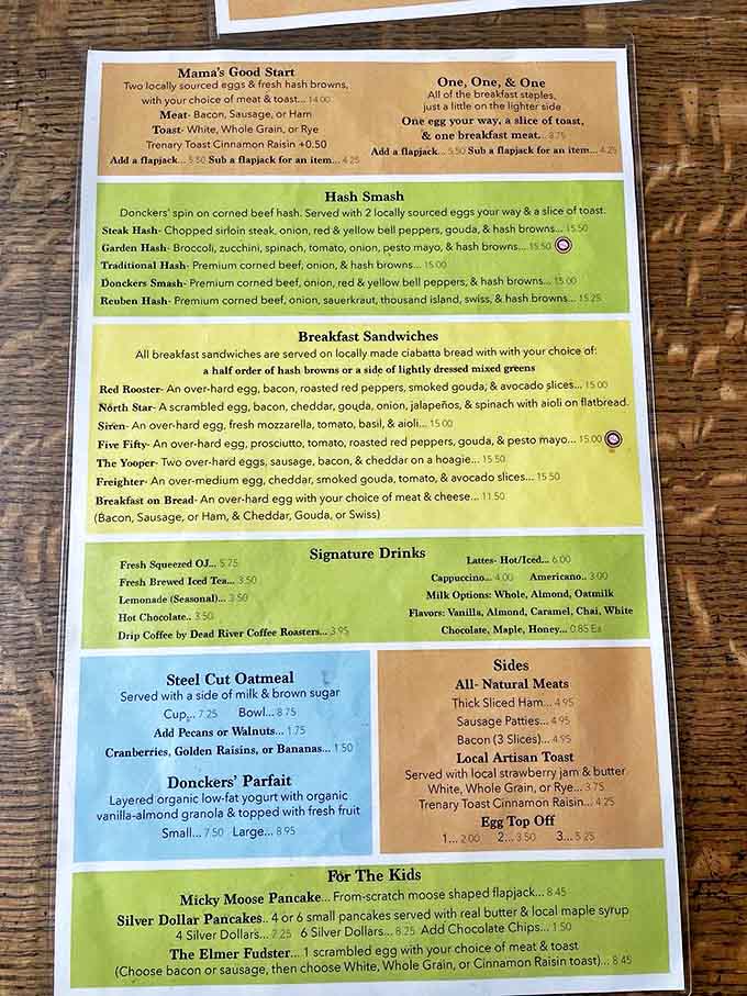 Decisions, decisions! The breakfast menu at Doncker's reads like poetry for hungry souls, with "Hash Smash" specialties that'll make your morning infinitely better.