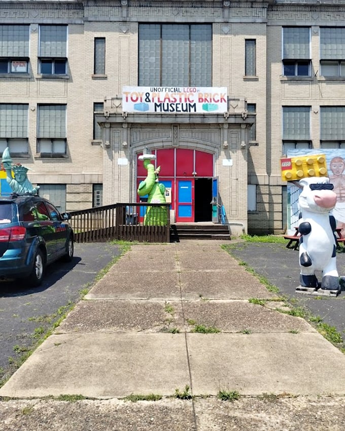Colorful characters guard the entrance to this unofficial brick museum, where childhood imagination comes to life in plastic form.