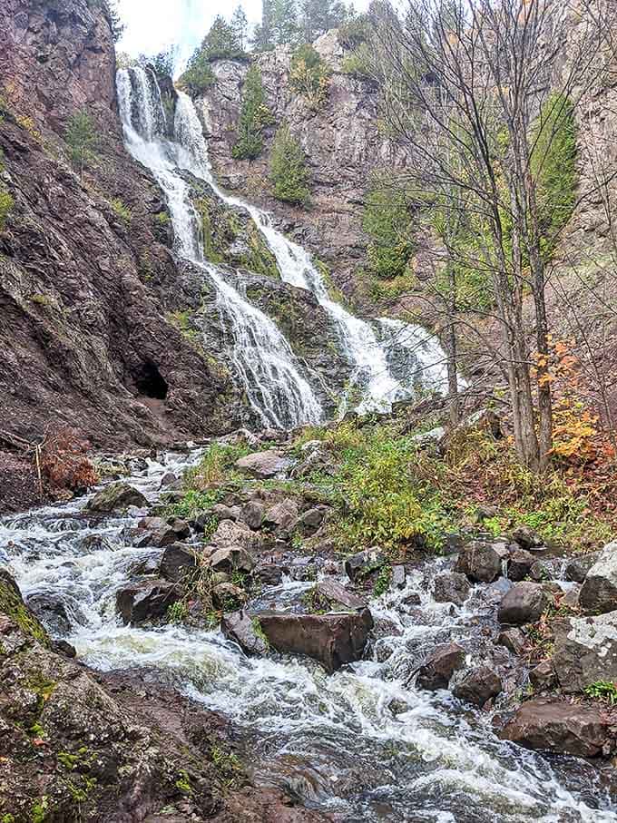 Douglass Houghton Falls creates a perfect two-tier cascade, like nature decided to build its own fountain.