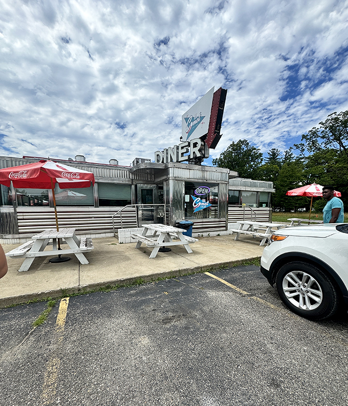 Outdoor seating at The Comet offers the perfect spot to enjoy a summer milkshake while watching the world go by.