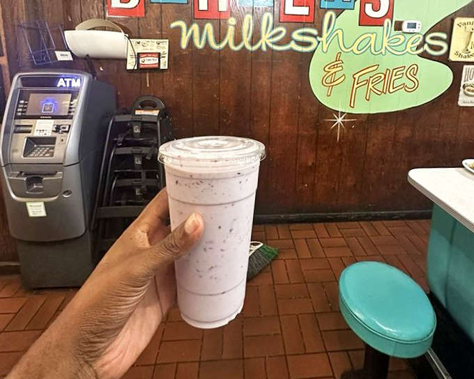 This milkshake is thick enough to require genuine effort with that straw, which is exactly how a proper milkshake should behave.