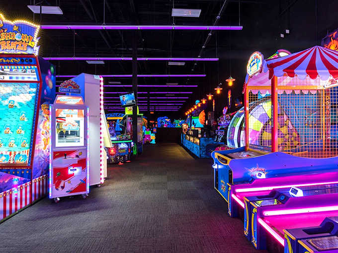 Between putting sessions, the arcade offers glowing redemption. Every beep and blink promises tickets and treasures for skilled players.