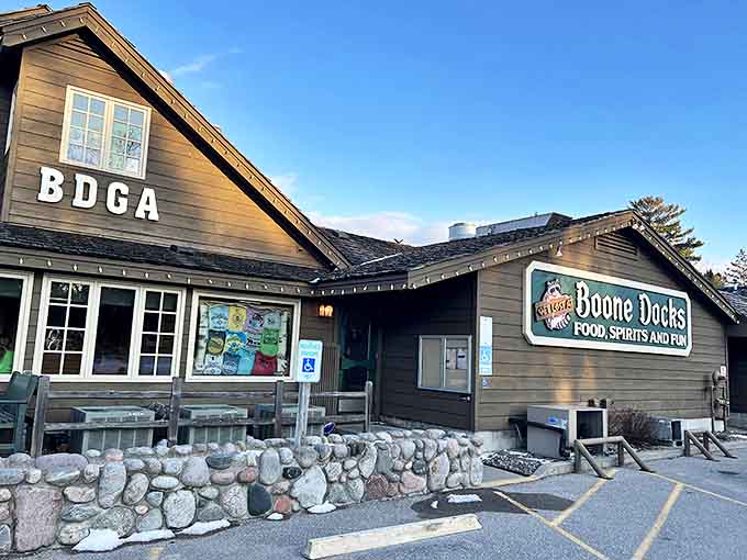 Boone Docks Restaurant welcomes hungry travelers with its rustic charm and promise of locally-sourced comfort food.
