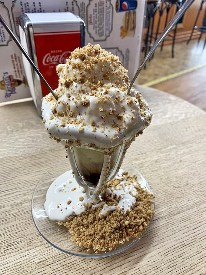 Behold the famous "bubble" &ndash; a gravity-defying mountain of creamy vanilla soft serve dusted with crushed peanuts that people drive hours to experience.