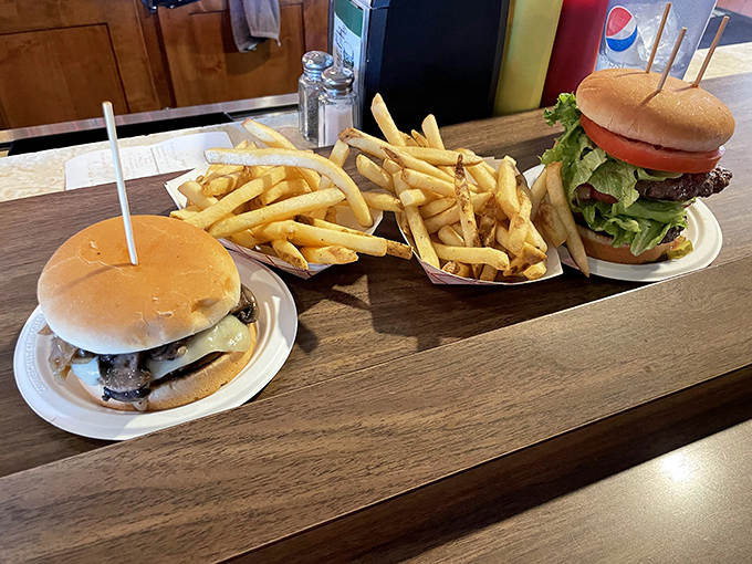 Burger perfection doesn't need fancy plating &ndash; just quality ingredients, proper cooking, and enough fries to make you smile.