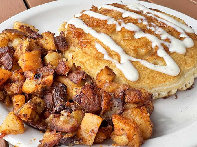 Golden-brown Cajun home fries steal the show with their perfect crispy exterior and tender centers, seasoned with that secret spice blend.