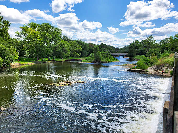 The view from this spot makes you want to cancel your afternoon plans and just sit here watching the water flow, which honestly sounds like a pretty solid life choice.