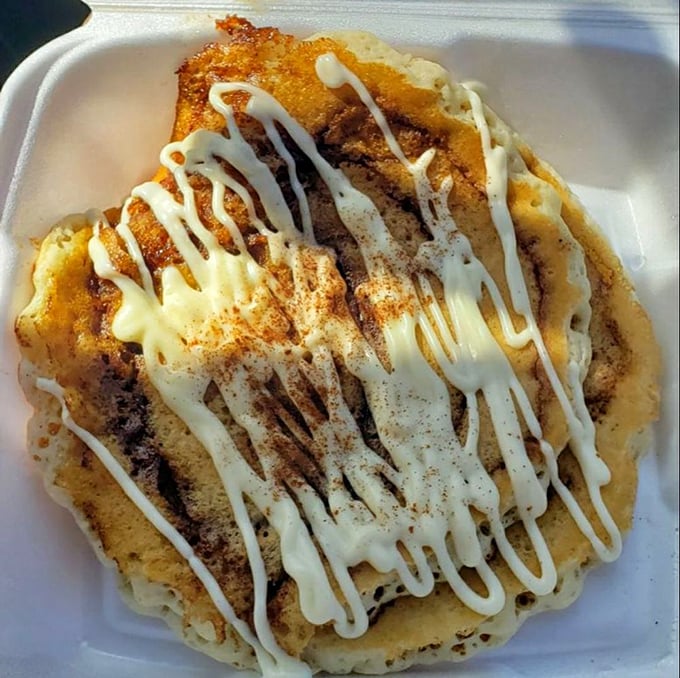 Behold the legendary cinnamon roll pancake in all its glory &ndash; a swirled masterpiece that's worth every calorie.