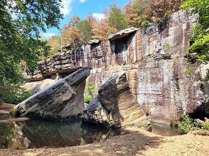 Devil's Backbone stands as nature's ultimate obstacle course &ndash; a massive rock formation that crashed into the creek bed eons ago.