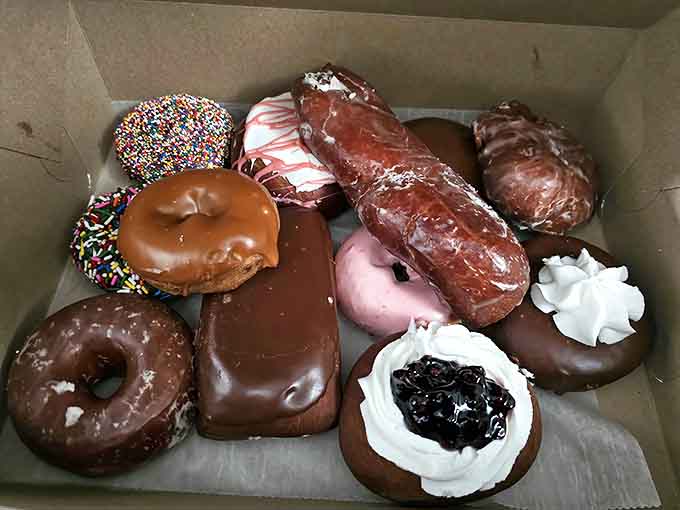 A box of happiness &ndash; from chocolate-glazed perfection to cream-filled wonders, each donut represents a different pathway to bliss.