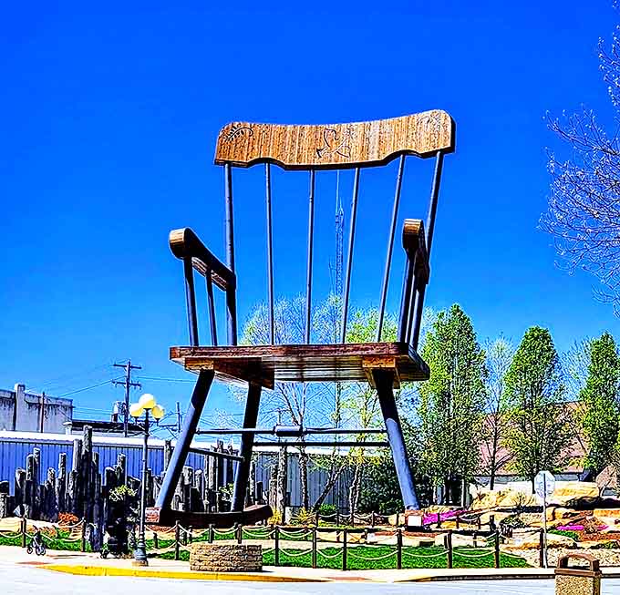 The front view reveals the chair's perfect proportions, proving that even at giant scale, good design principles still apply beautifully.