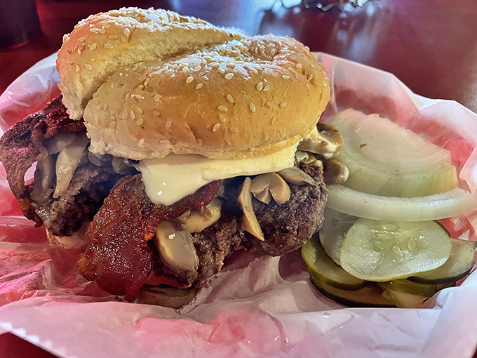 Behold the Special Burger in all its glory &ndash; mushrooms, bacon and cheese creating a tower of flavor that's worth every napkin.