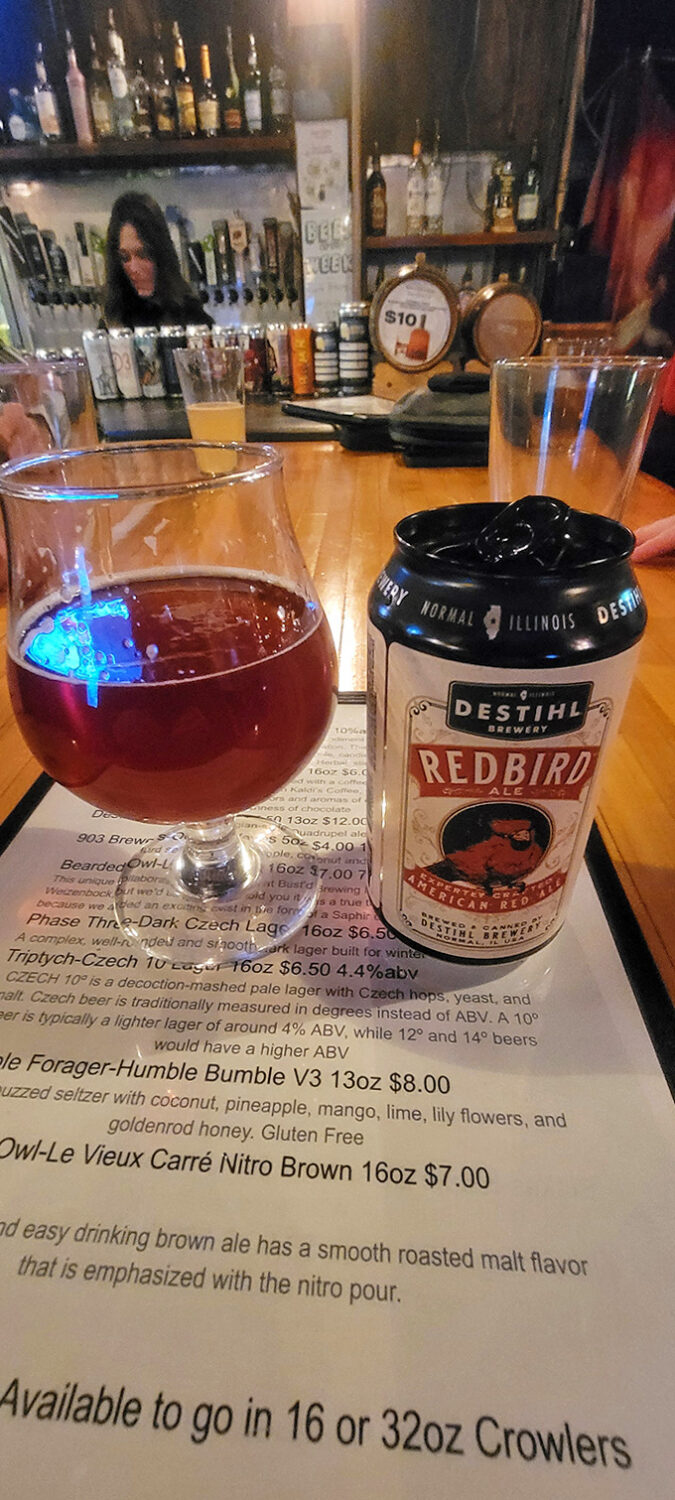 A ruby-red craft beer from local DESTIHL Brewery sits alongside its can &ndash; liquid courage for your next attempt at Donkey Kong.