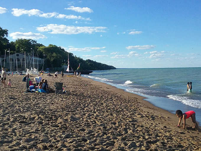 The meeting place of sand and water creates nature's perfect playground, where footprints tell stories of summer adventures along Lake Michigan's edge.
