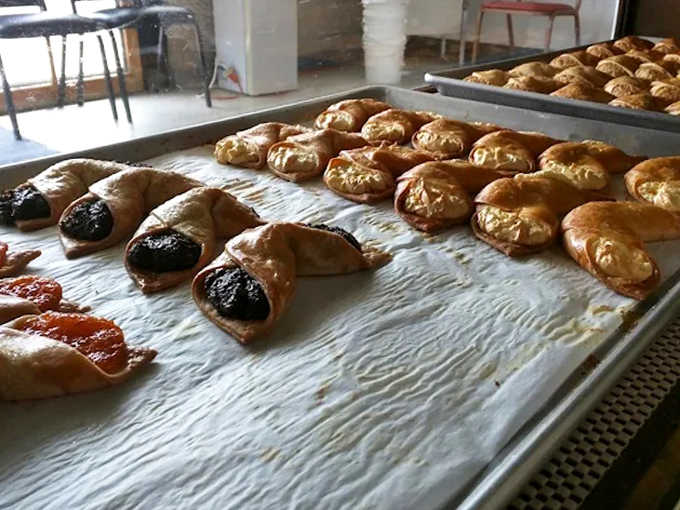 A tray of freshly baked delights awaiting their destiny – to disappear within minutes of eager customers spotting them.